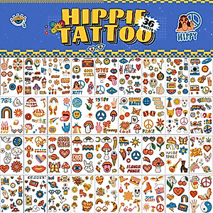 COKOHAPPY Groovy 70s Hippie Temporary Tattoos - 36 Sheets with 300+ Tattos | Flower Power Groovy Party Supplies, Good Vibes Only Favors, Smiley, Peach Love, Rainbow Arts and Crafts Daisy Party Favor