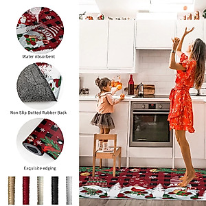 Christmas Gnome Kitchen Rugs and Mats Set of 2 Snowflake Red and Black Buffalo Plaid Xmas Kitchen Mat,Non-Slip Area Runner Rug,Washable Floor Mat for Home Dining Room Office 16x24in+16x47in
