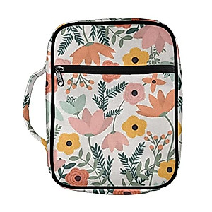 doginthehole Floral Bible Cover Case Book Cover Carrying Bag with Handles, Durable Zipper Bible Bag for Standard Size Bible for Women Girls Gift Portable Scripture Carrying Case Book Covers