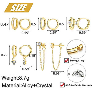 ÌF ME 5 Pairs Gold Silver Huggies Hoop Earrings Set for Women, Small Dangle Chain Hoop Earrings Jewelry