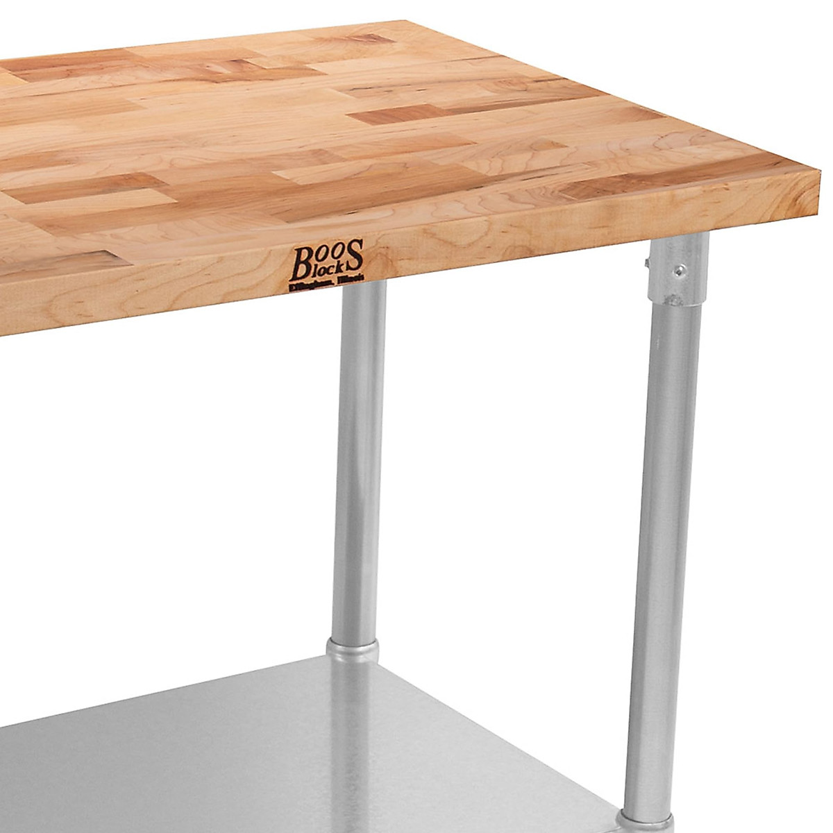 John Boos JNS01 Maple Top Work Table with Galvanized Steel Base and Adjustable Galvanized Lower Shelf, 36" Long x 24" Wide x 1-1/2" Thick