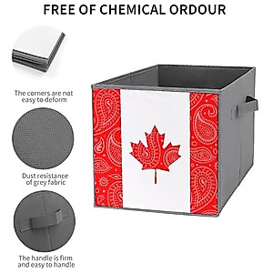 Paisley and Canadian Flag Fashion Storage Bins Foldable Organizer Cubes 10.6" Collapsible Box Home Ofice Supplies 2PCS