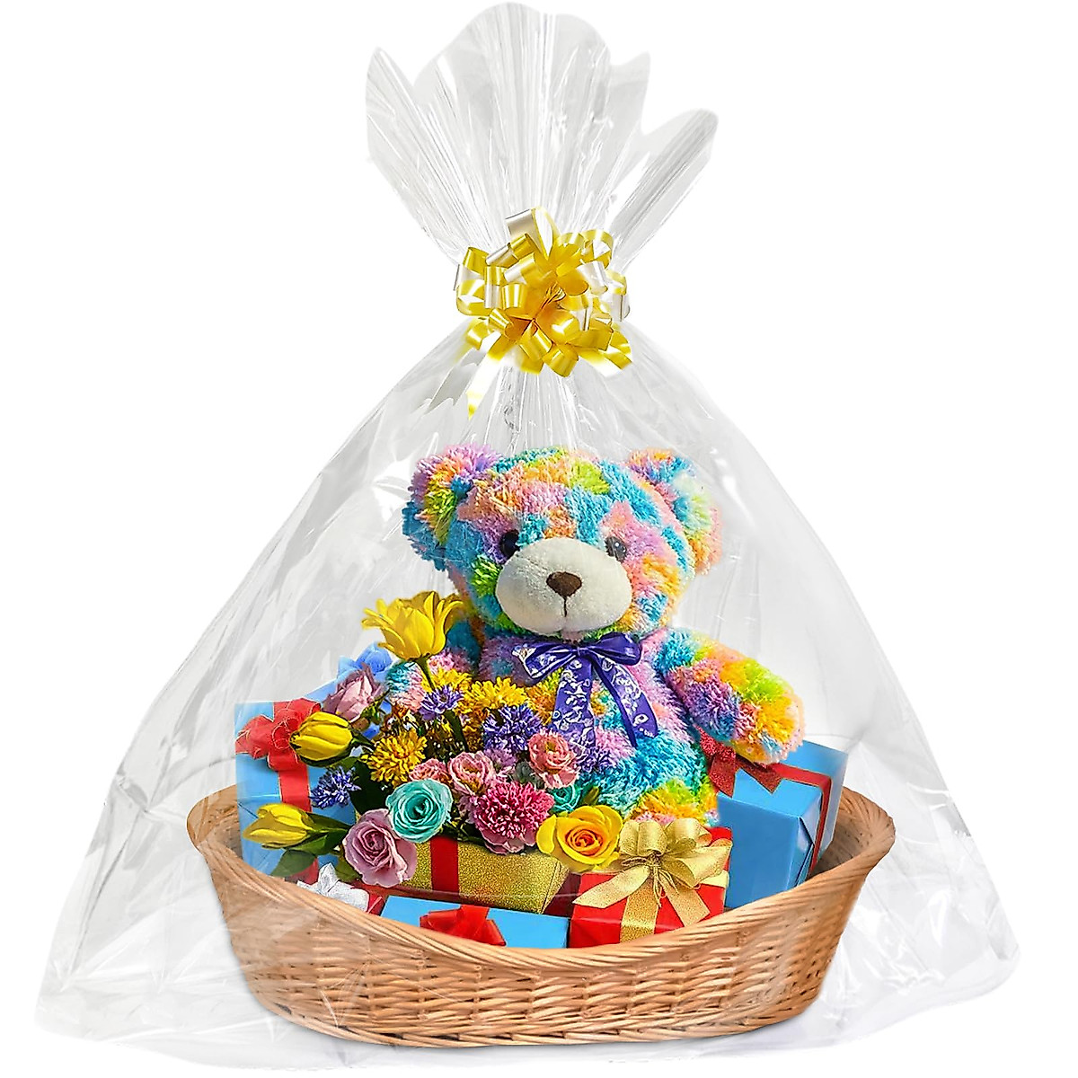 QOIUSO 6PCS Extra Large Cellophane Bags, 35x45 Inch Cellophane Wrap for Gift Baskets Clear Cellophane Gift Bags 2.8 Mil Thick