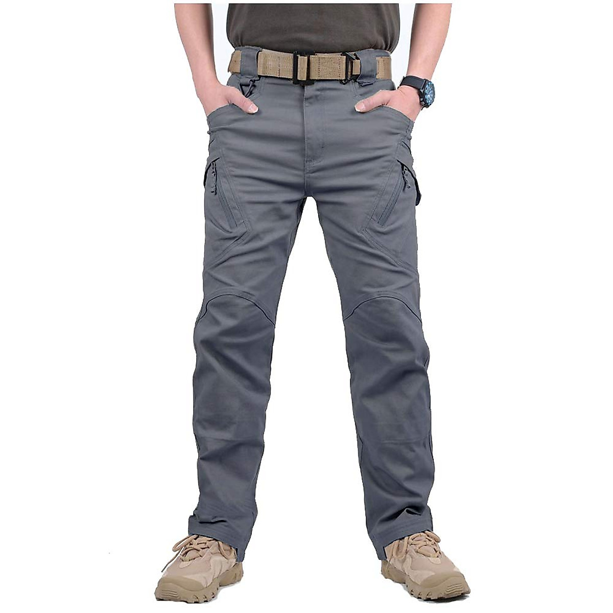 CARWORNIC Gear Men's Hiking Tactical Pants Lightweight Cotton Outdoor Military Combat Cargo Trousers Gray