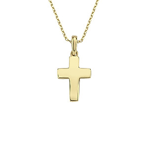 MIONZA 14K Solid Gold Cross Necklace for Women, Women’s Yellow Gold Cross Pendant Necklace | Christian Necklace, Crucifix Necklace, Gift for Her 18''