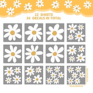 12 Sheets Daisy Wall Decals Flower Wall Stickers Large Daisy Wall Stickers Daisy Decals for Wall Peel and Stick for Nursery Bedroom Living Room Wall Decor (Cute Style)
