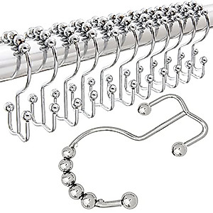 Gorilla Grip Shower Curtain Hooks, Stainless Steel Rust Resistant Easy Install Rings Set of 12 Decorative Ring for Bathroom Hanging Rods, Friction Free Metal Hook, Bath Room Accessory, Polished Chrome