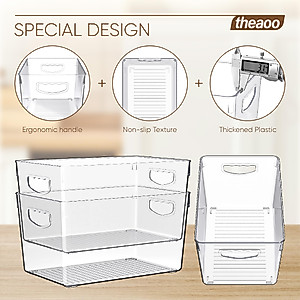 Clear Pantry Storage Bins, 8 Pack Plastic Storage Bins, Large Refrigerator Organizer Bins with Handle for Pantry Organization and Storage,Perfect for Freezer, Kitchen, Countertops, Cabinets, Bathroom
