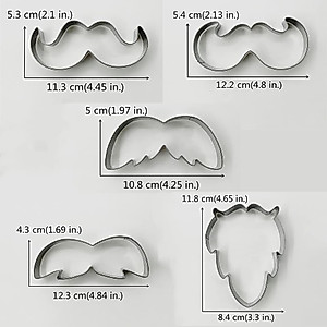 KENIAO Beard/Mustache Cookie Cutter Set Father's Day, 5 Pcs, Stainless Steel