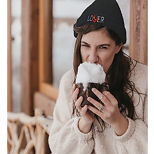 jiaozhen Cuffed Beanie Hats for Women, Knitted beanieie - Unisex Embroidery Skull Cap, Warm Hats,Lightweight Beanies Black