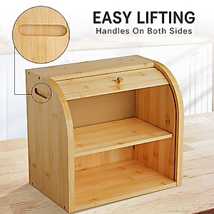 Merysen 2 Tier Bamboo Bread Box for Kitchen Countertop–Bread Storage Holder, Large Capacity Bread Storage Container, with Removable Layer for Home Storage and Display (Self-assembly)