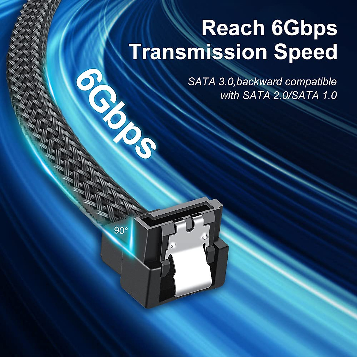 ELECTOP SATA III Cable, 6Gbps 90 Degree Right Angle HDD SDD Data Cable, SATA 3.0 Nylon Braided Cable with Locking Latch for SATA HDD, SSD, CD Driver, CD Writer(20 Inch, Black,5 Pack)