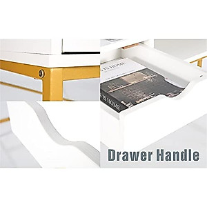 JJS 48' Writing Desk with Drawers, Contemporary Home Office Large Computer Laptop Workstation with Storage, White/Golden