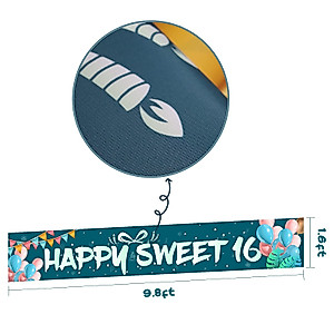 Vlipoeasn Sweet 16 Birthday Decorations for Girls 16th Birthday Banner, Teal Happy Sweet 16 Birthday Decorations, Happy 16th Birthday Yard Sign Sixteen Birthday Decor Photo Prop (9.8x1.6ft) (Teal)
