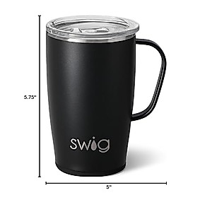 Swig 18oz Stainless Steel Travel Mug, Insulated, Cup Holder Friendly, Dishwasher Safe, Black (1 Count)