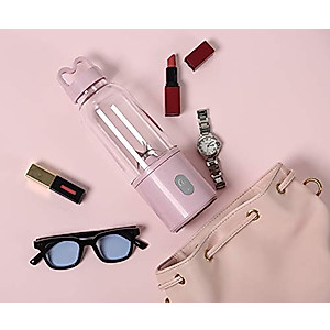 Portable Blender, Personal USB Mini Smoothie Blender, Electric Fruit Juicer Cup with Six Blades, 17oz Detachable Cup and 4000mAh Rechargeable Batteries, Small Travel bottles for shakes and smoothies (pink)