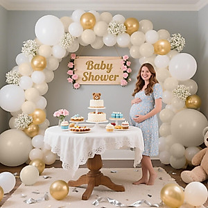 White Sand Gold Balloons Garland Arch Kit,159PCS White Nude Balloons with Metallic Chrome Gold Latex Balloons for Boho Wedding Baby Bridal Shower Engagement Anniversary Birthday Decorations Backdrop
