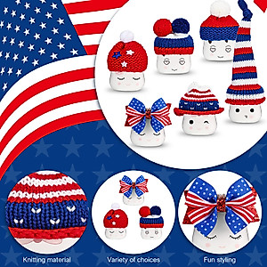 6 Pieces 4th of July Marshmallow Mug Hat Crochet Independence Day Mug Topper Hat Knitted Cup Head Mug Set Mini Marshmallow Mug Topper Decorative Mug Hat Cover for Coffee Mug Tiered Tray Decor