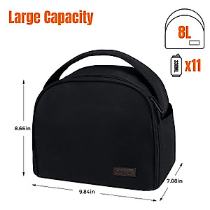 Gloppie Lunch Box Insulated Lunch Bag Women Men Lunch Cooler Bags Black Lunch Tote Bag for Bento Box Lunch Containers Adult Lunchbox Lunchbag Work Office Picnic
