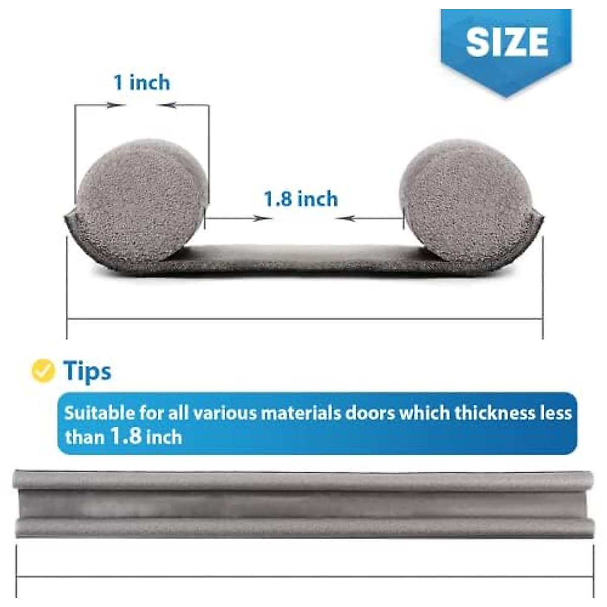 SYIPO Door Draft Stopper - Adjustable 37'' Twin Door Draft Blocker Cuttable and Washable, Draft Door Stopper Energy Saving Door Weather Stripping Reduce Noise Window Breeze Blocker Door Sweeps, Gray