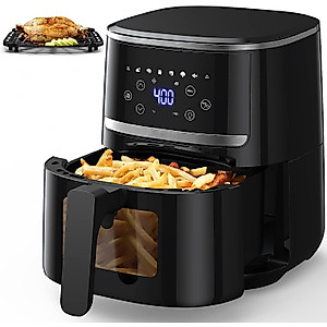 Air Fryer 5 Quart, Digital Display Air Fryer Toaster Oven Combo with 8 Cooking Presets Oilless Cooker for Quick Meal, Visible Window, UP to 400℉, Dishwasher Safe Basket, Nonstick Silicone Liner, Timer