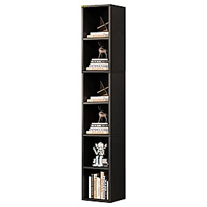 ALISENED 68.5" Tall Narrow Bookshelf, 6 Shelf Wooden Corner Bookcase, Modern Skinny Cubes Storage Organizer Display Shelving for Bedroom, Library, Living Room, Home, Office, Black