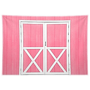 ZTHMOE 7x5ft Fabric Pink Barn Wooden Door Photography Backdrop Western Farm Cowgirl Background Happy Birthday Kids Portrait Photo Tapestry Booth Props