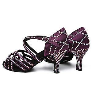 SWDZM Women's Latin Dance Shoes Rhinestone Ballroom Salsa Chacha Professional Performance Practice Dancing Shoes,L483-Purple-7.5,US 5.5