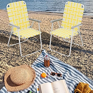 Magshion Folding Webbed Lawn Beach Chair for Adults, Lightweight Steel Frame, Portable Outdoor Camping Chairs for Fishing, Patio, Yard & Garden, Support to 250 lbs (2-Pack, Yellow)