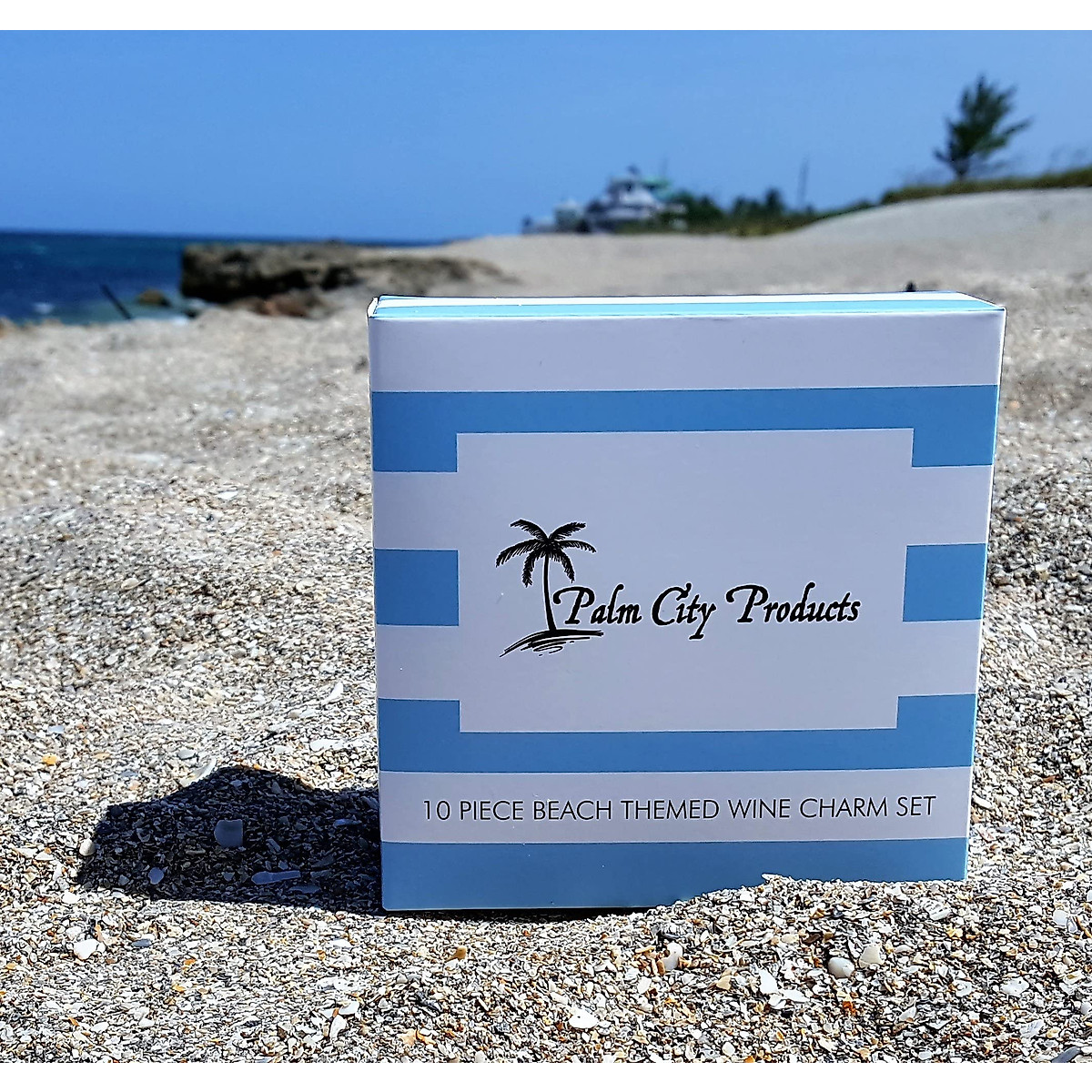 Palm City Products 10 Piece Beach Themed Wine Charm Set - Nautical Stemmed Wine Glass Charms