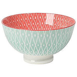 Now Designs Pink Geo Stamped Porcelain Bowls 4 inch, Set of 6, Blue Geo/Pink, 10 oz (5042010aa)