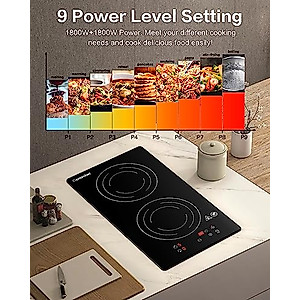 AMZCHEF Electric Induction Cooktop 2 Burners,12" Electric Stove Top with Plug 1800W, 120V, 9 Power Levels, Child lock, Timer, Touch Control, Induction Stove for Fast Cooking, Bulit-in&Countertop