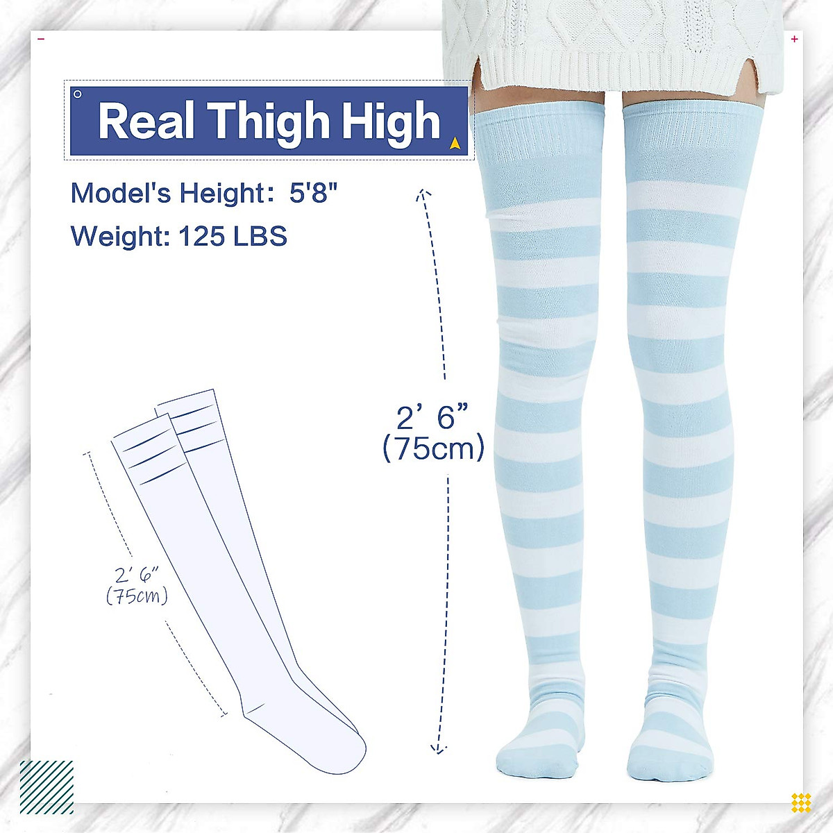 Kayhoma Extra Long Cotton Stripe Thigh High Socks Over the Knee High Socks, 2 Pairs…