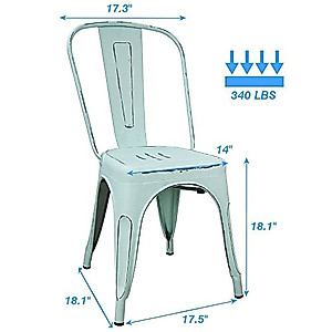 Devoko Metal Indoor-Outdoor Chairs Distressed Style Kitchen Dining Chairs Stackable Side Chairs with Back Set of 4 (Blue)