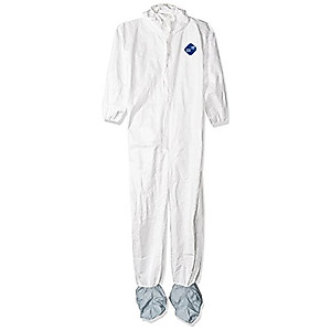 DuPont unisex-adult TY122S Disposable Elastic Wrist, Bootie & Hood White Tyvek Coverall Suit 1414, Large