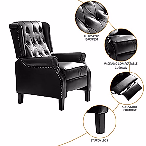 LEISLAND Leather Recliners for Small Space, Tufted Arm Chair Sofa, Leather Accent Chair for Reading, Living Room and Bedroom (Black)