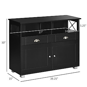 HOMCOM Sideboard Buffet Cabinet, Coffee Bar Cabinet, Kitchen Cabinet with Storage Drawers, Large Tabletop and Crossbar Side Design, Black