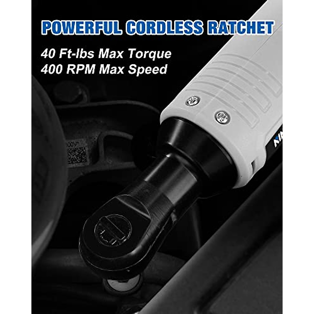 NINOUKO Cordless Electric Ratchet Wrench Set, 3/8" 12V Power Ratchet Driver, 400 RPM 40 Ft-lbs Battery Ratchet with 8 Sockets & 2-Pack 2.0Ah Battery