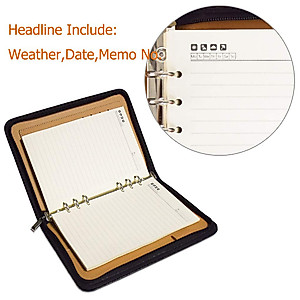 Marte Vanci A5 Padfolio with Calculator PU Leather Business Portfolio Zippered Conference Folder Organizer 6 Ring Lined Notebook Binder Loose Leaf Refillable Travel Journal Gift for Men (Black)