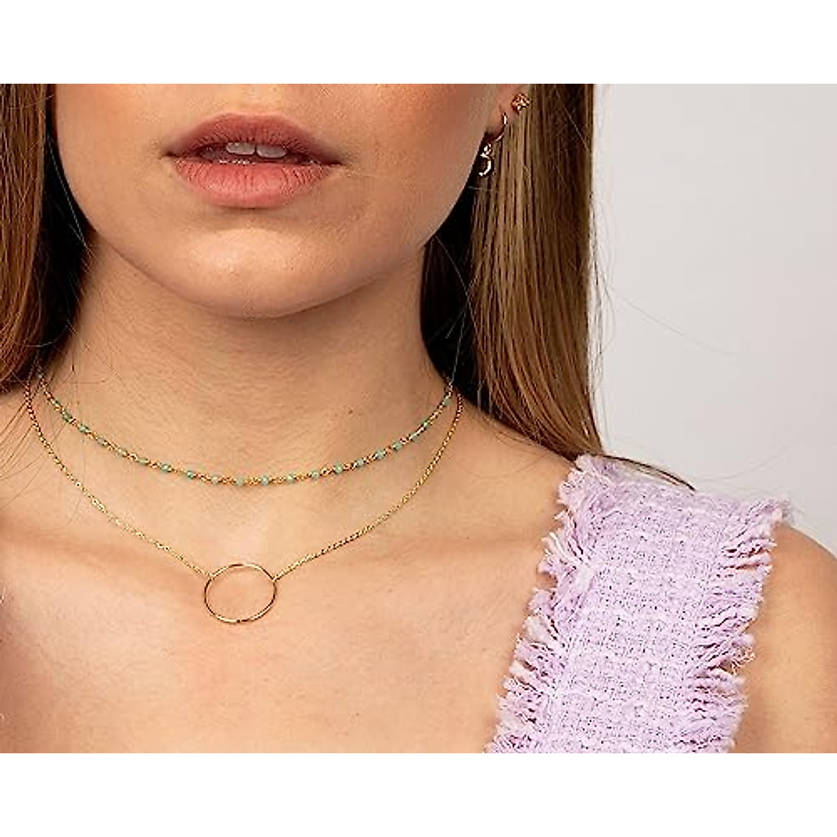 S.J JEWELRY Womens Handmade 14k Gold Plated/Rose Gold/Silver Plated Dainty Moon Cross and Circle Choker Necklace for womens NK-Circle