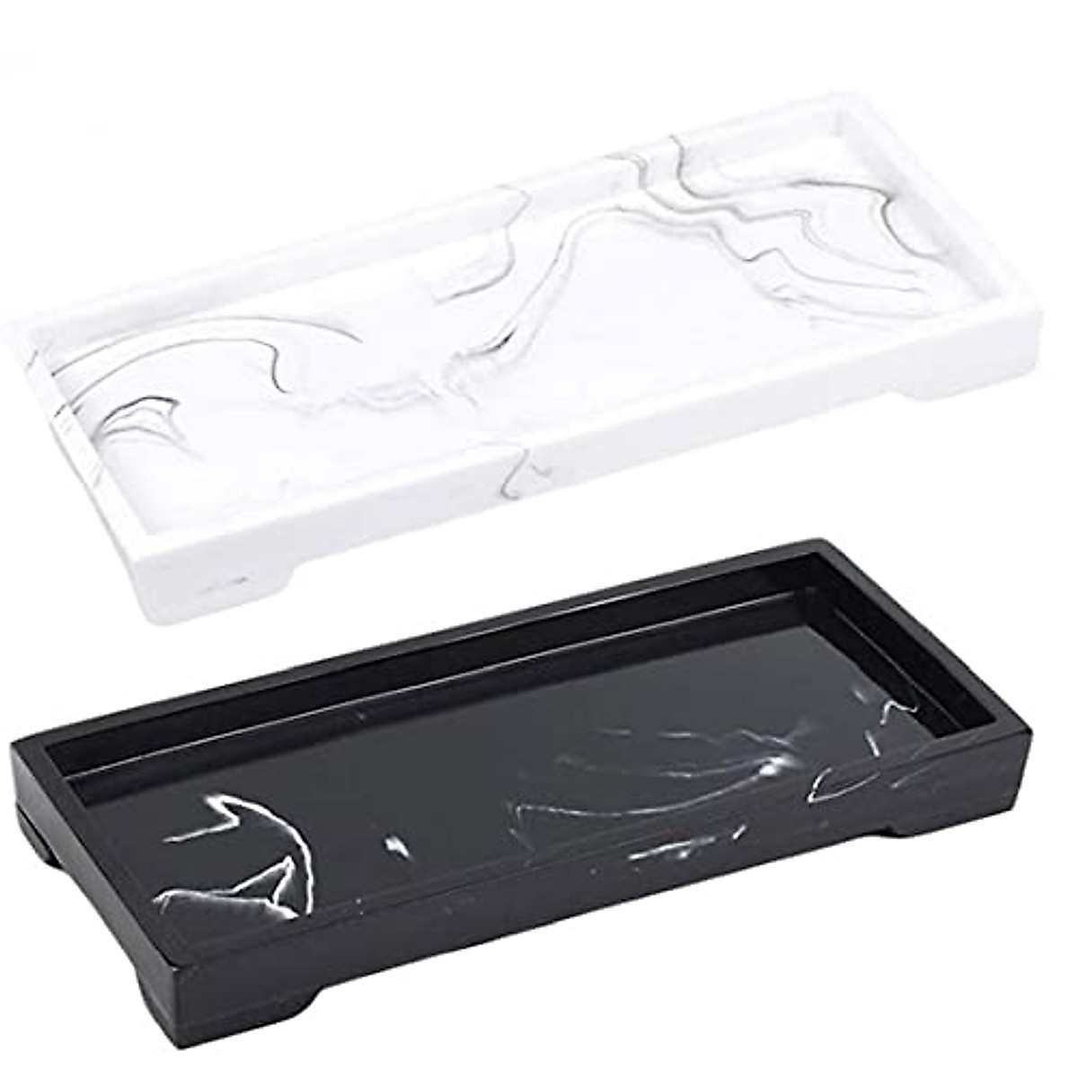 Vanity Tray Marble Effect Resin Bathroom Storage Organizer for Soaps Jewellery White