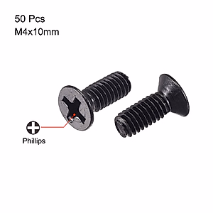 uxcell M4 x 10mm Phillips Screw Fastener Black for Laptop PC TV Fan Switch 50pcs