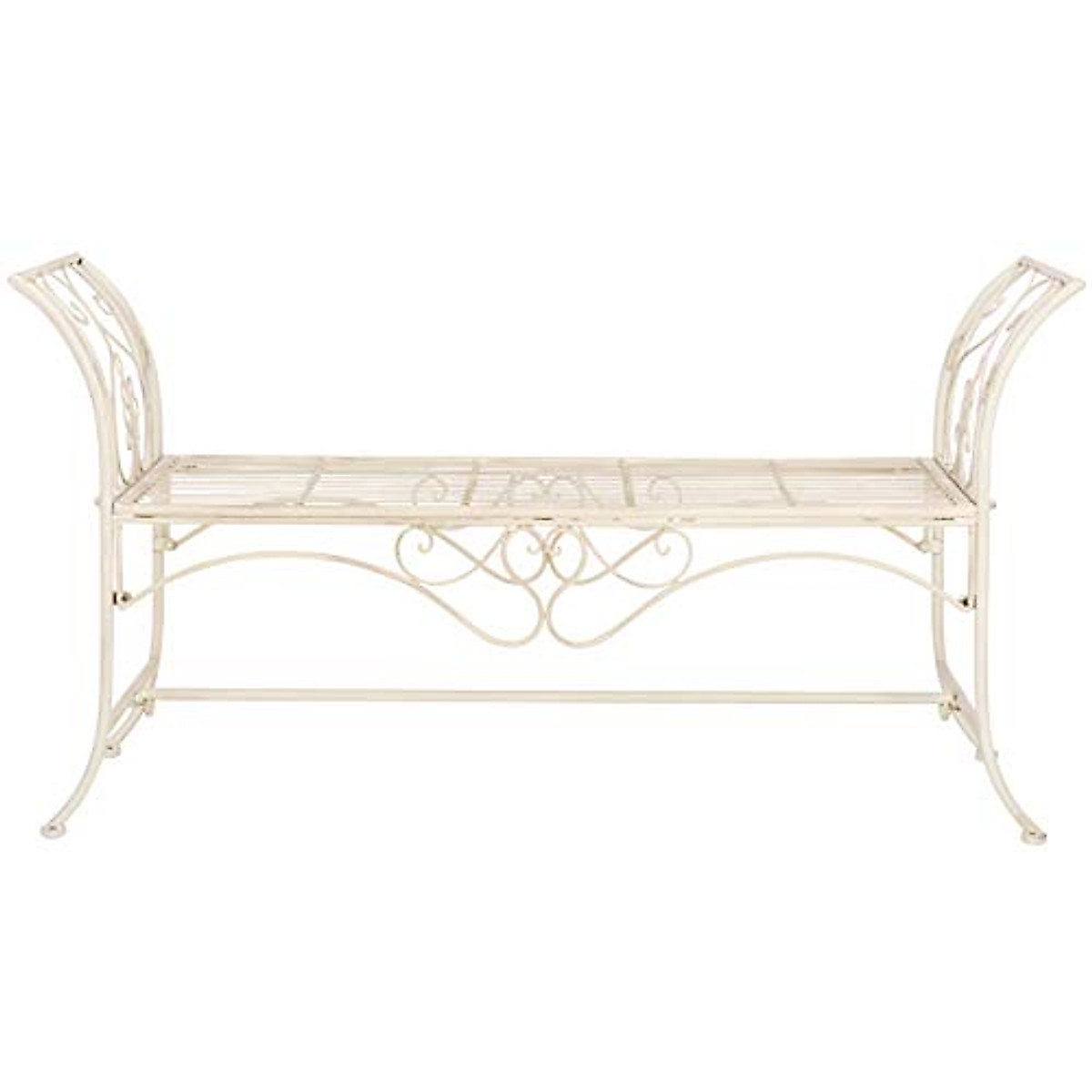 Safavieh PAT5016A Collection Arona Antique Wrought Iron 51" Outdoor Garden Bench, Distressed White