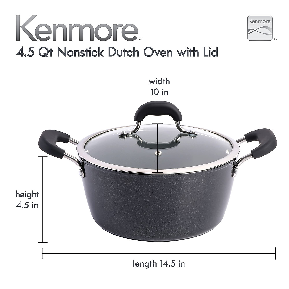 Kenmore Arlington 4.5 QT Aluminum Dutch Oven W/Lid- Black Diamond