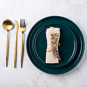 AmorArc Ceramic Plates Set of 6, 8.0 Inch Round Stoneware Salad Plates Use for Dessert, Salad, Appetizer etc,Microwave and Dishwasher Safe, Scratch Resistant Small Deep Dinner Plates-Green