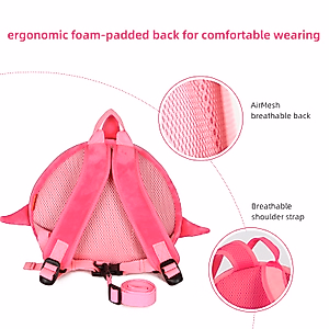 Supercute Kid's Backpack 3D Shark Shape With Toddler Safety Harnesses & Leashes, Preschool Backpack for 2-5 Years Old Girls Boys (Rose)