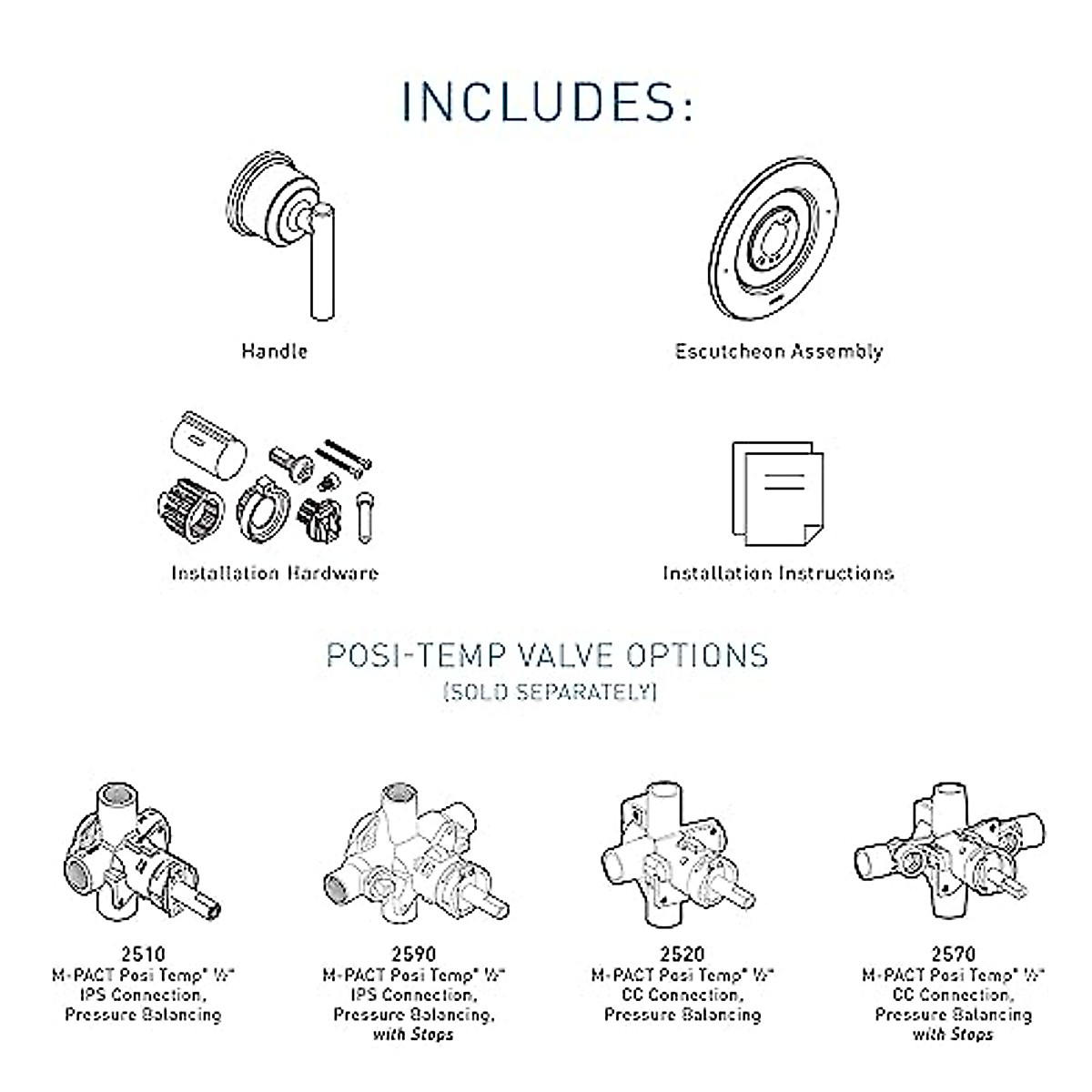 Moen Gibson Chrome Posi-Temp Pressure-Balancing Modern Shower Handle Trim, Valve Required, T2901