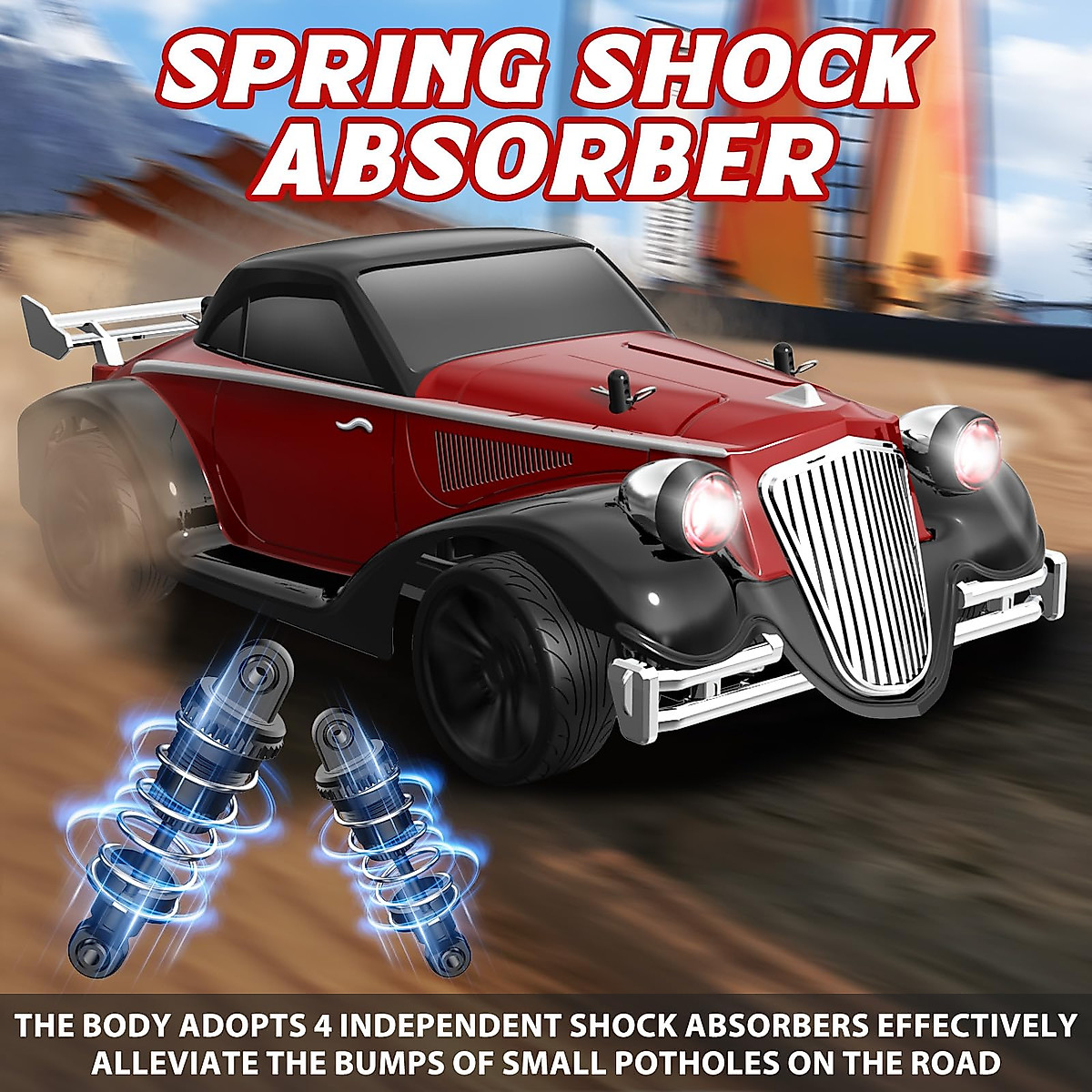 Desdoni RC Drift Car Full Proportional RTR Remote Control Car 1/16 Scale 38KM/H Fast 4WD RC Car 2.4Ghz with 6 Modes of Light 2Pcs Rechargeable Batteries Racing for Boys and Adults Gift