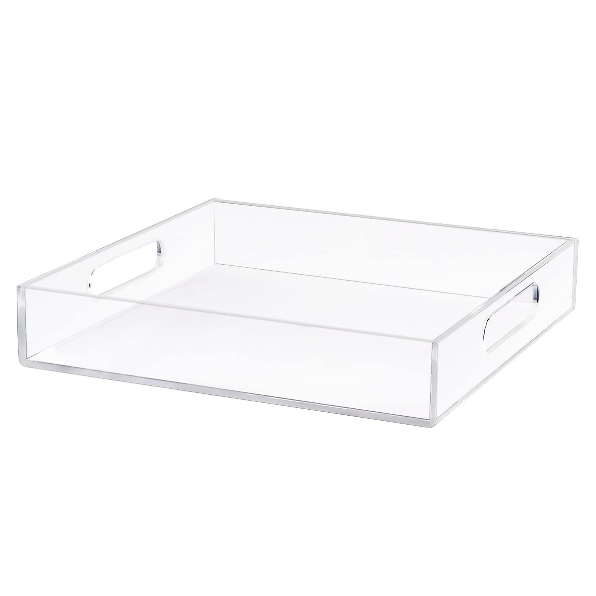 Boxalls Acrylic Serving Tray 12x12 Inch, Clear Rectangular Tray with Handle, Decorative Ottoman Tray Organizer for Appetizer, Breakfast, Coffee Table, Countertop, Bathroom