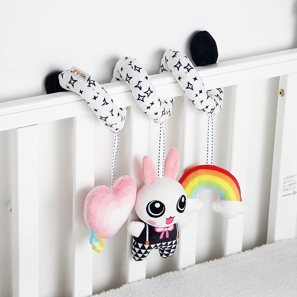 AIPINQI Spiral Stroller Toys, Infants Baby Car Seat Toys Comfortable Pram Crib Plush Toy for Boys Girls Spiral Hanging Toys for Car Seat,Rabbit